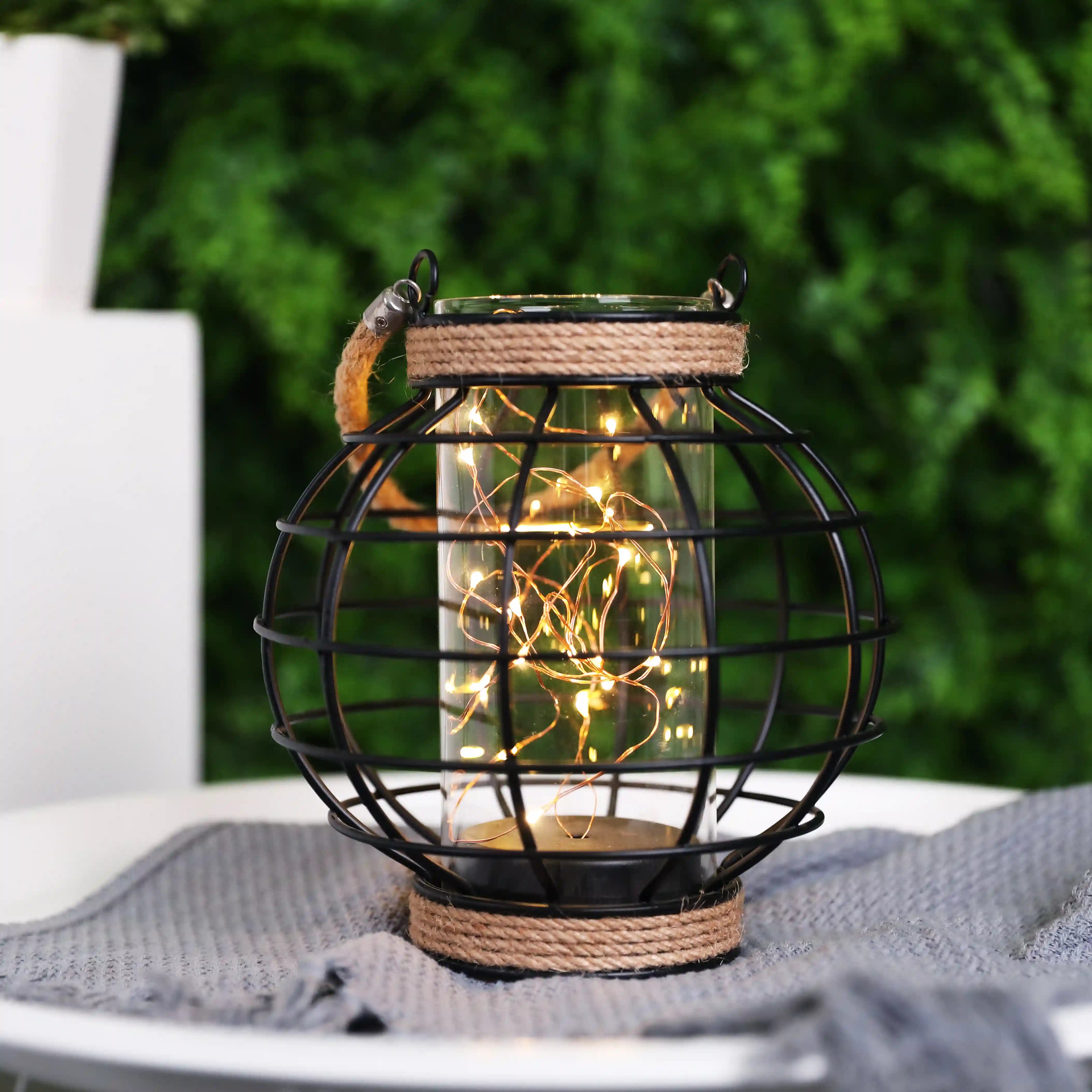 7.3" Tall Battery Powered Table Lamp-Hemp Rope Cage-Style Fairy Decora
