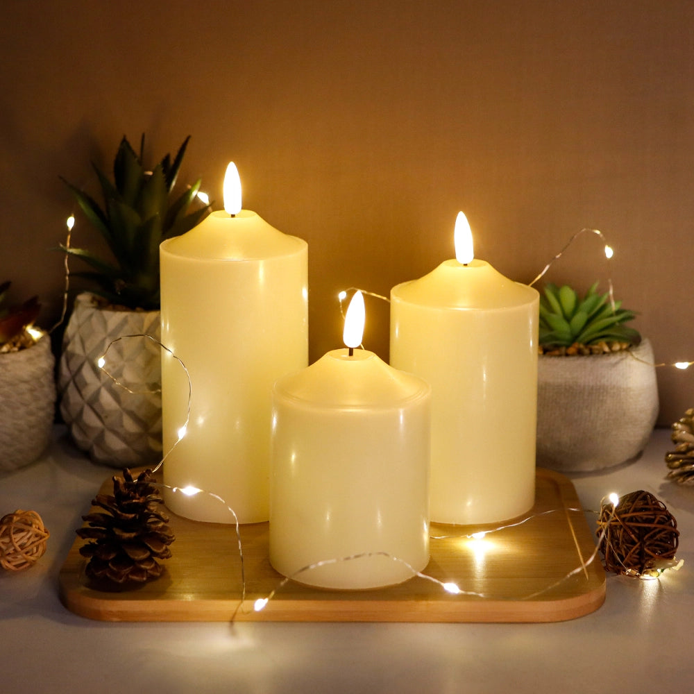 4/5/6inch High 3D Flameless Candles (Set of 3)