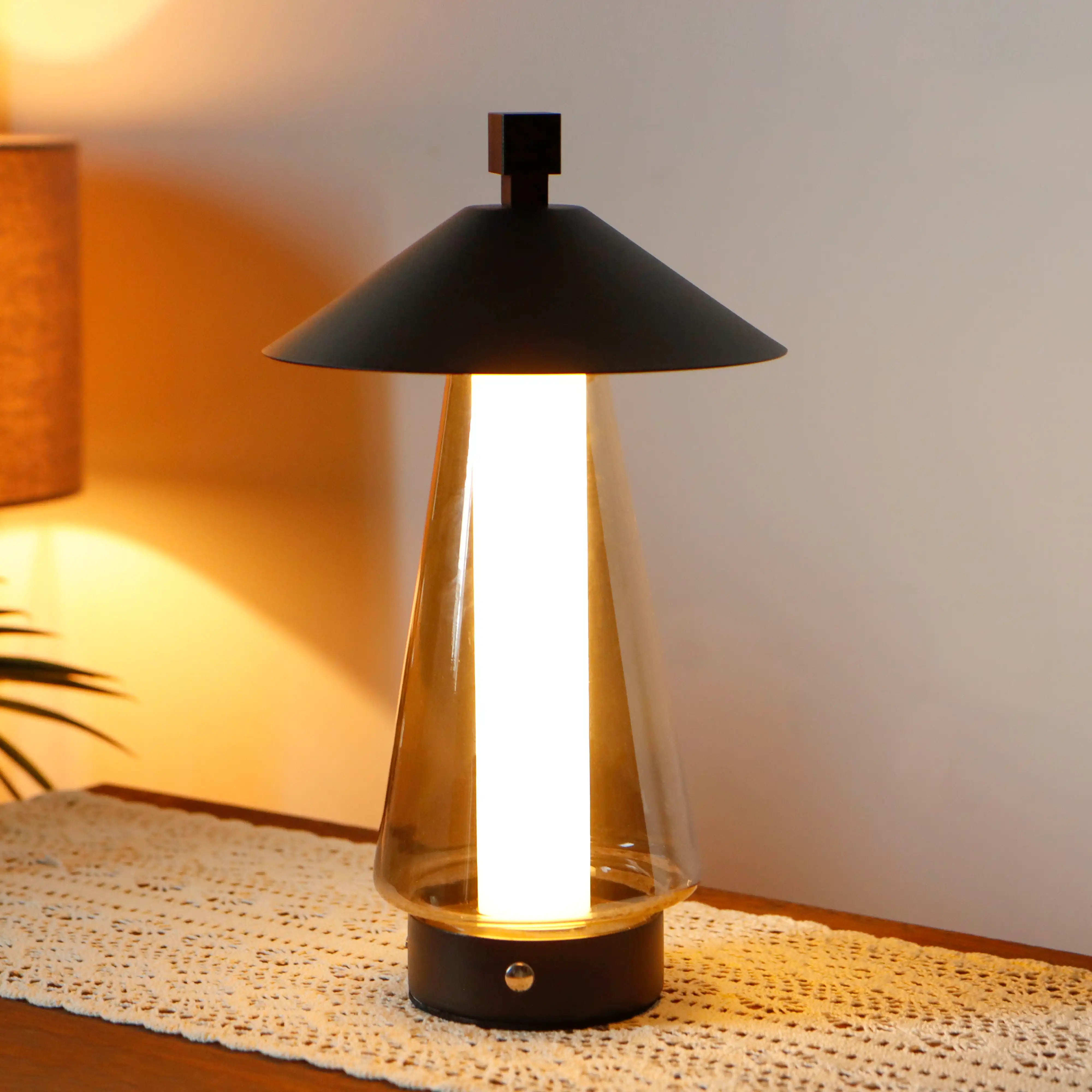 3-Way Dimmable Bedside Lamp 12"H Umbrella-shaped