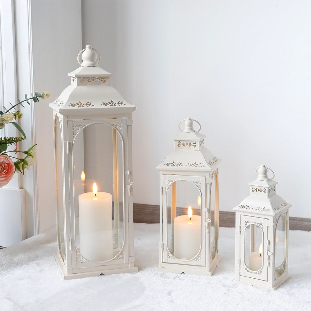 Set of 3 10/14/19.5''H Candle Lanterns (Cream White)