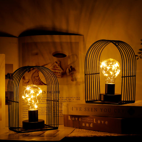 Set of 2 7''H Vintage Metal Hanging Cordless Lamps with 6-Hours Timer ...